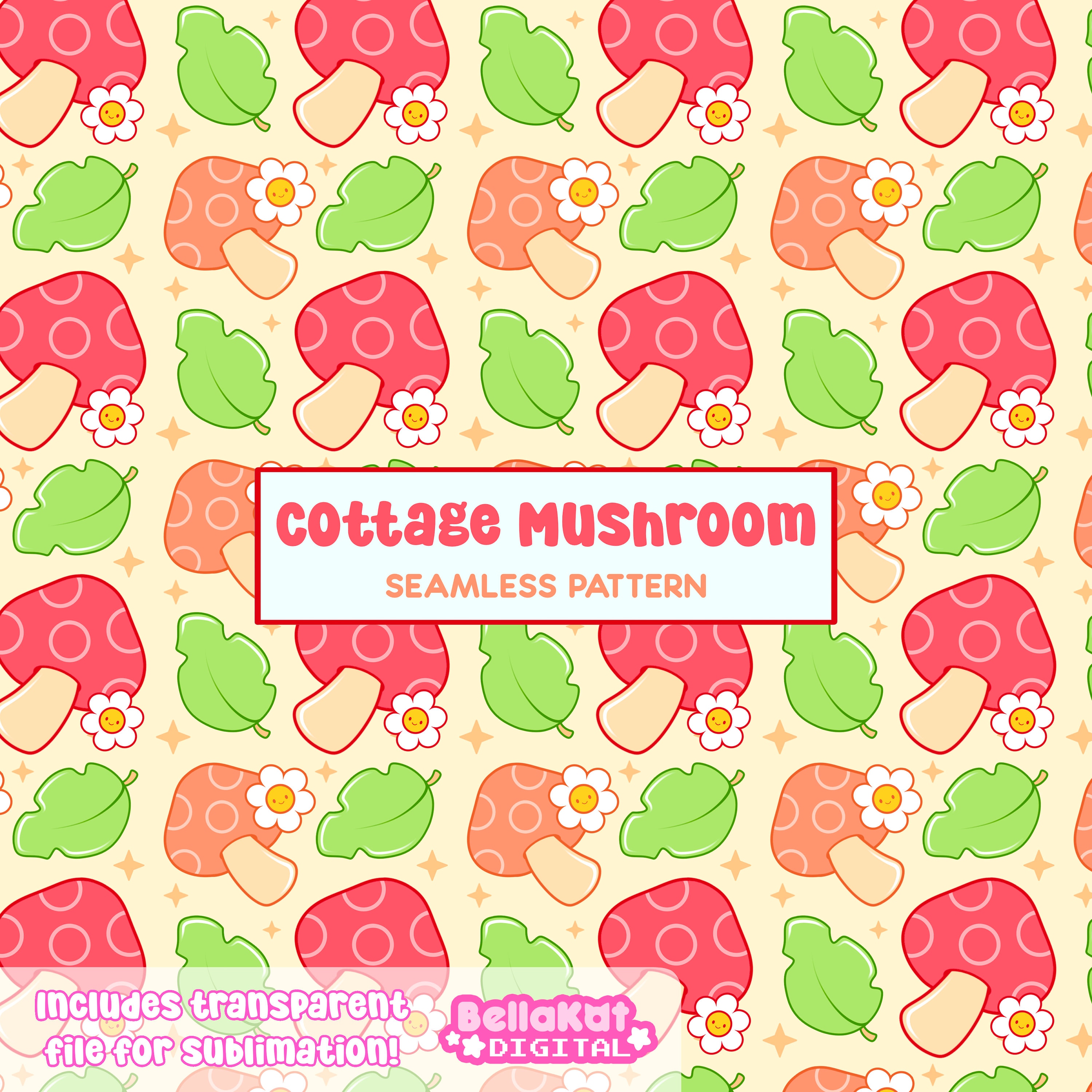 Cottagecore Mushroom Summer Seamless Pattern - Cute Aesthetic Digital Paper Instant Download ...