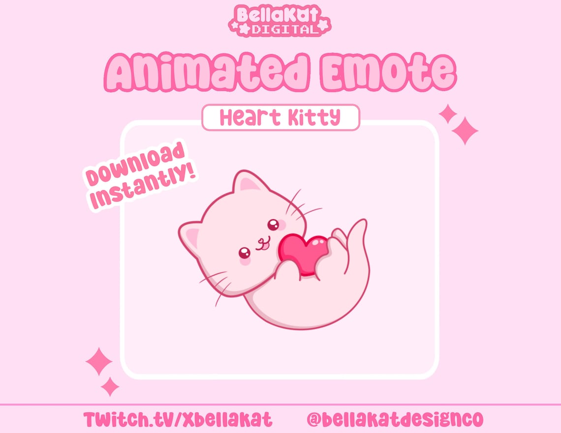 Animated Valentines Day Cat Emote - Cute Rocking Heart Kitty Single ...