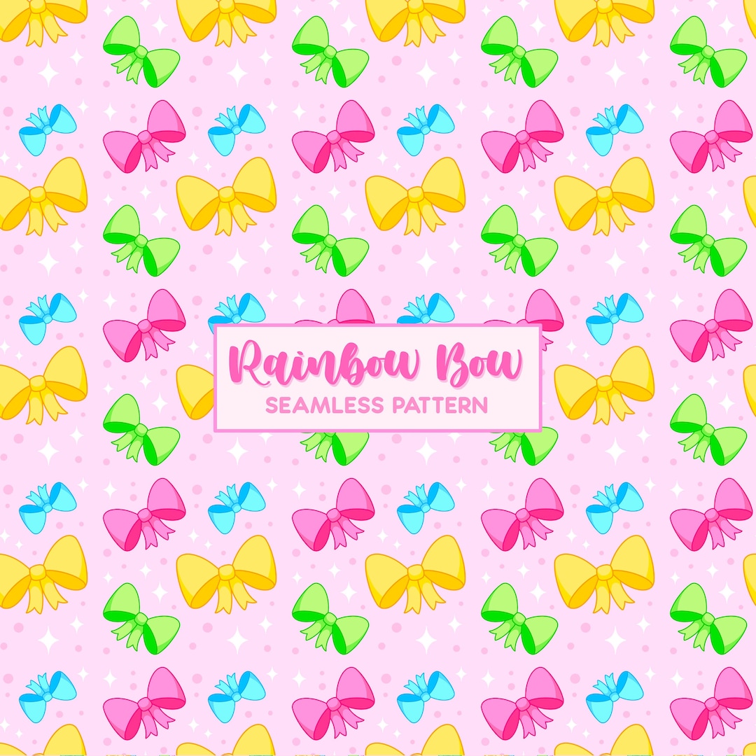 Rainbow Bow Aesthetic Seamless Pattern Cute Ribbon Pattern Instant ...
