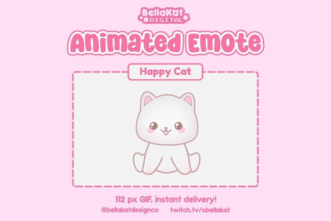 Animated Cat Head Bob Emote Kawaii White Dance Cat Emote , Cute Instant ...
