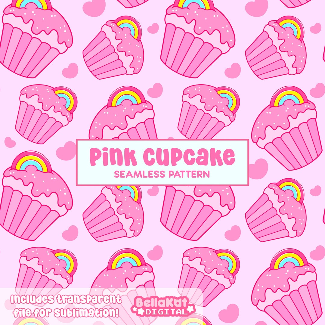 Rainbow Cupcake Pink Seamless Birthday Pattern - Cute Digital Paper ...