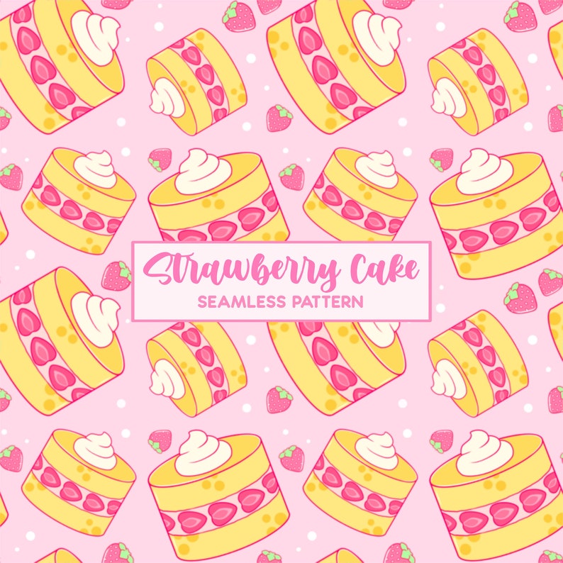 Strawberry Shortcake Cute Seamless Pattern - Aesthetic Pink Strawberry ...