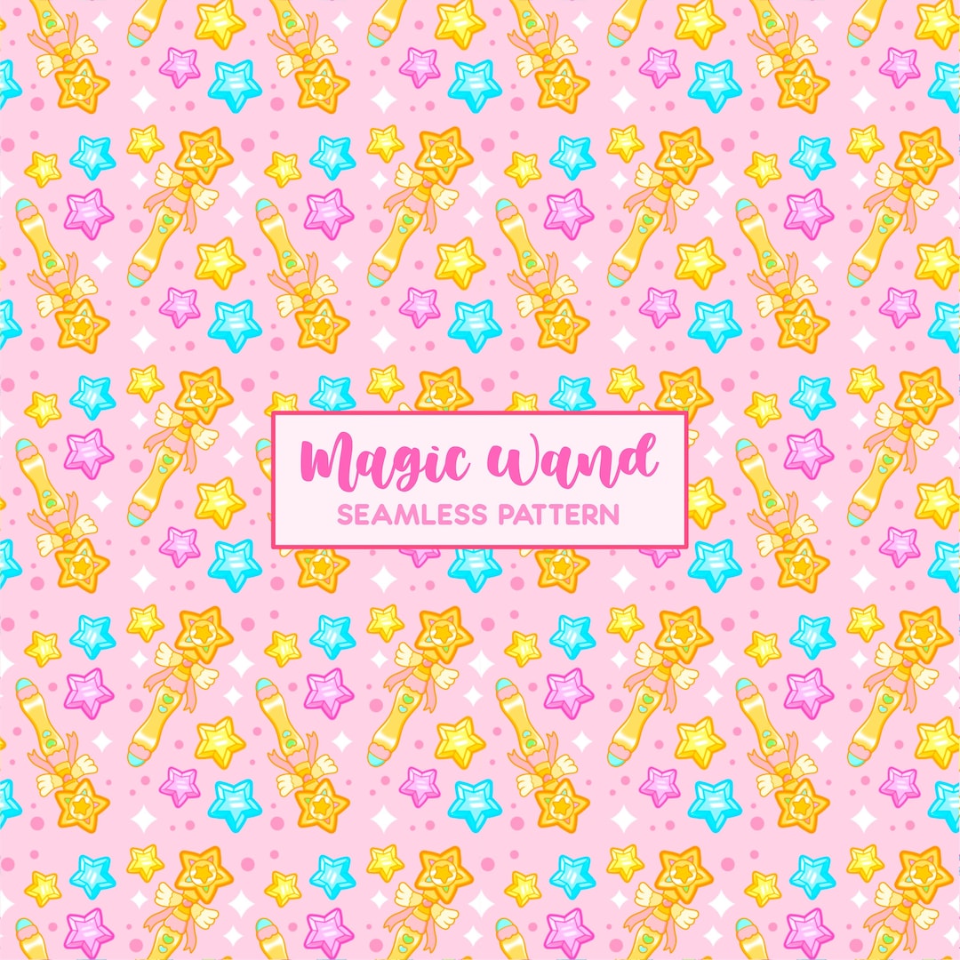 Magic Wand Pink Magical Girl Seamless Pattern - Cute Magic Fantasy ...