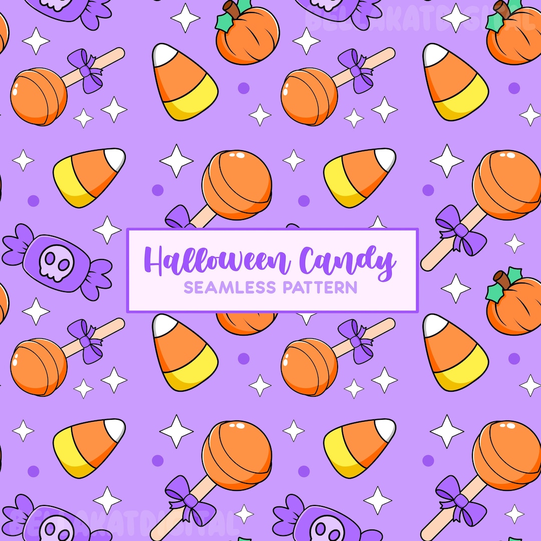 Halloween Candy Purple Seamless Pattern - Cute Spooky Fantasy Instant ...