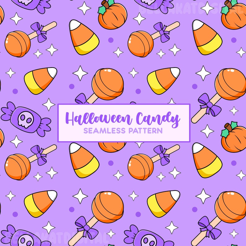 Halloween Candy Purple Seamless Pattern - Cute Spooky Fantasy Instant ...