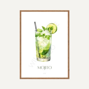 Mojito Print | Cocktail | Bar Alcohol Bar Cart Happy Hour Drinks ...