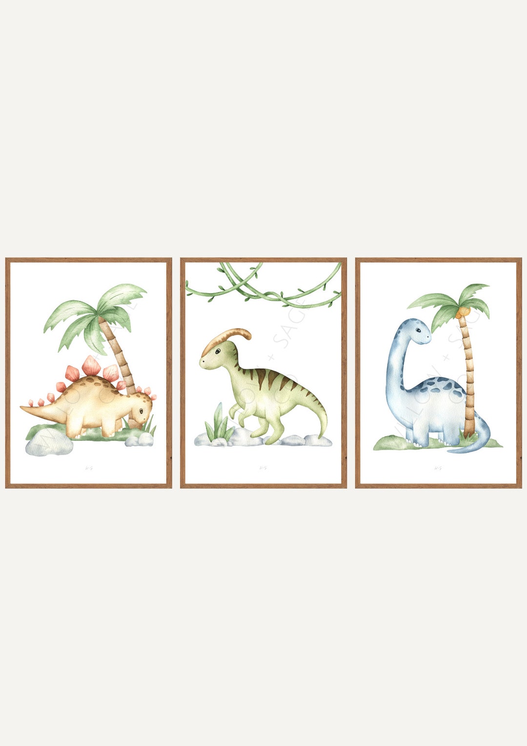 Dinosaur Print Set | Dinosaur With Background | Watercolour Dinosaur ...