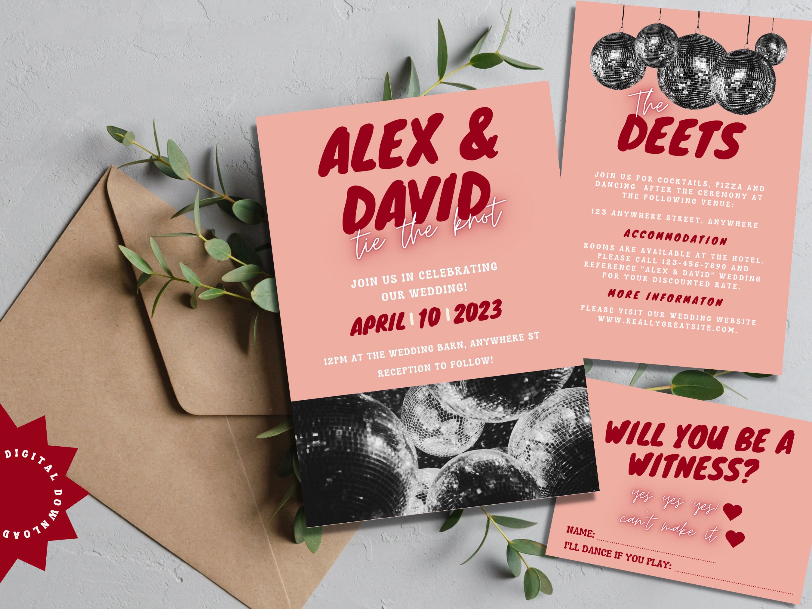 Disco Ball Wedding Invitation Template, Wedding Invitation Template ...