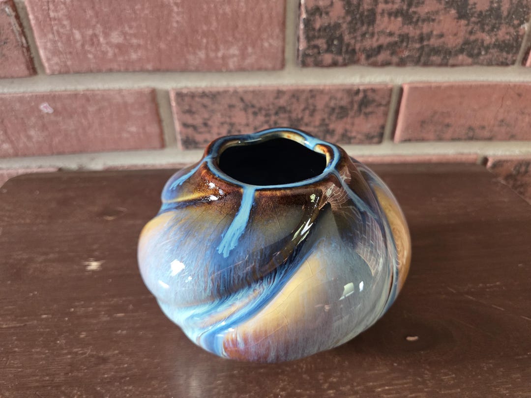 Campbell Studios Bill Campbell Flambeaux Pottery Crystalline Glaze Blue ...