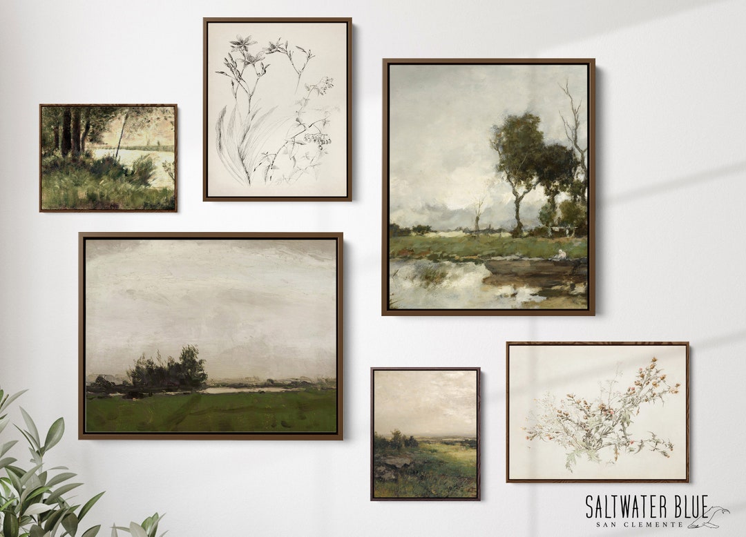 6 Framed Canvas Landscape PRE-SIZED Gallery Wall Art • Vintage Neutral ...