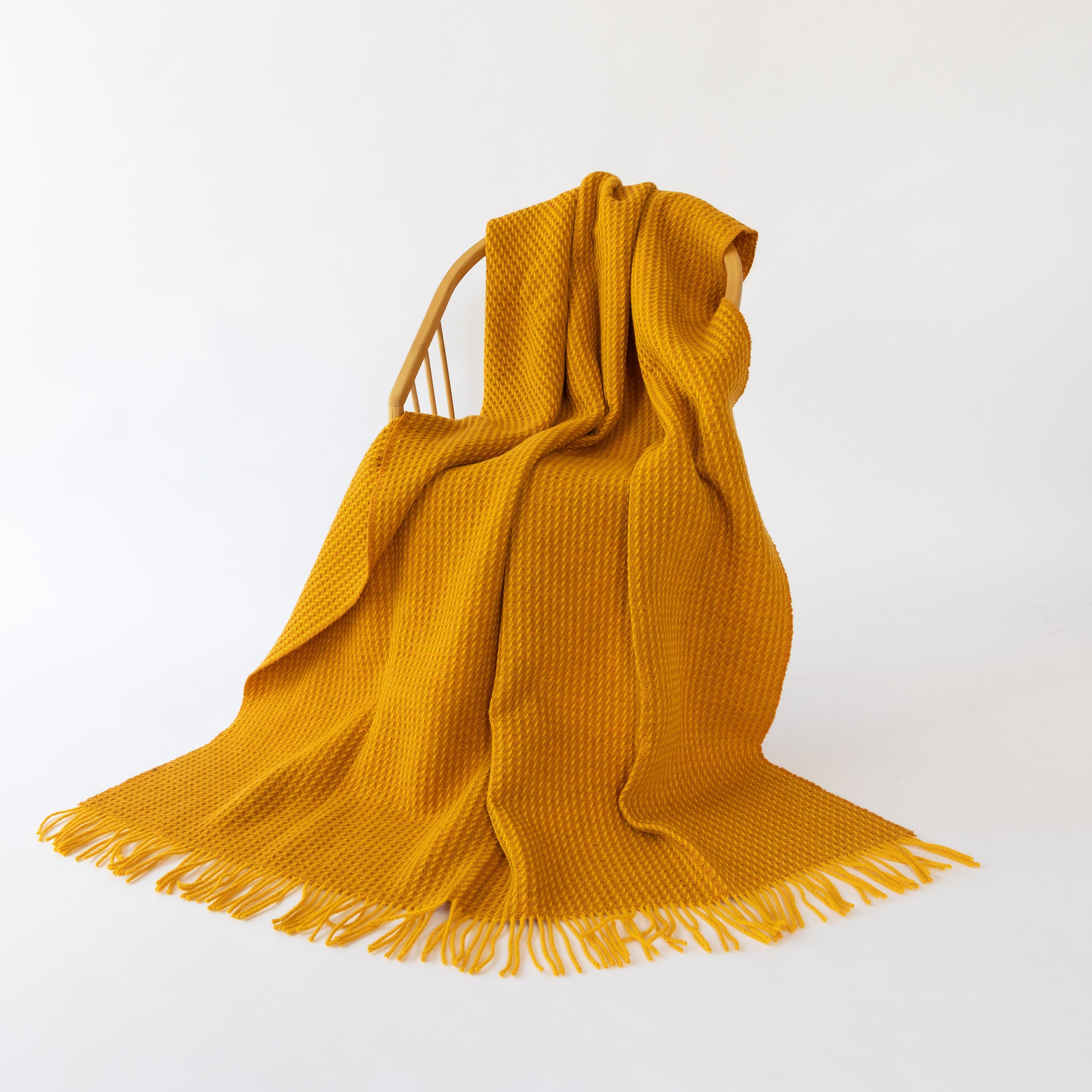 Bright Yellow Waffle Wool Blanket | Luxury Wool Throw | Chunky Blanket ...