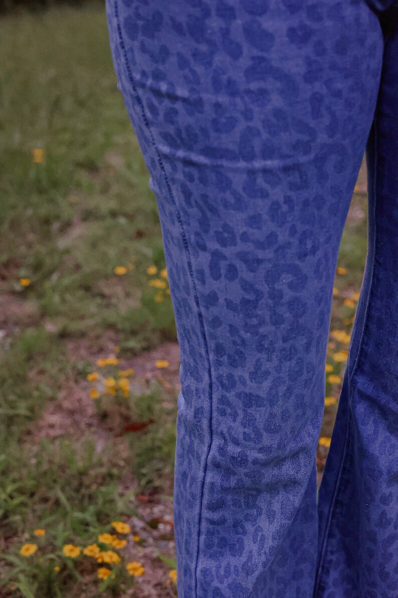 Leopard Cheetah Print Denim Jeans // Animal Printed Bell Bottom Flare ...