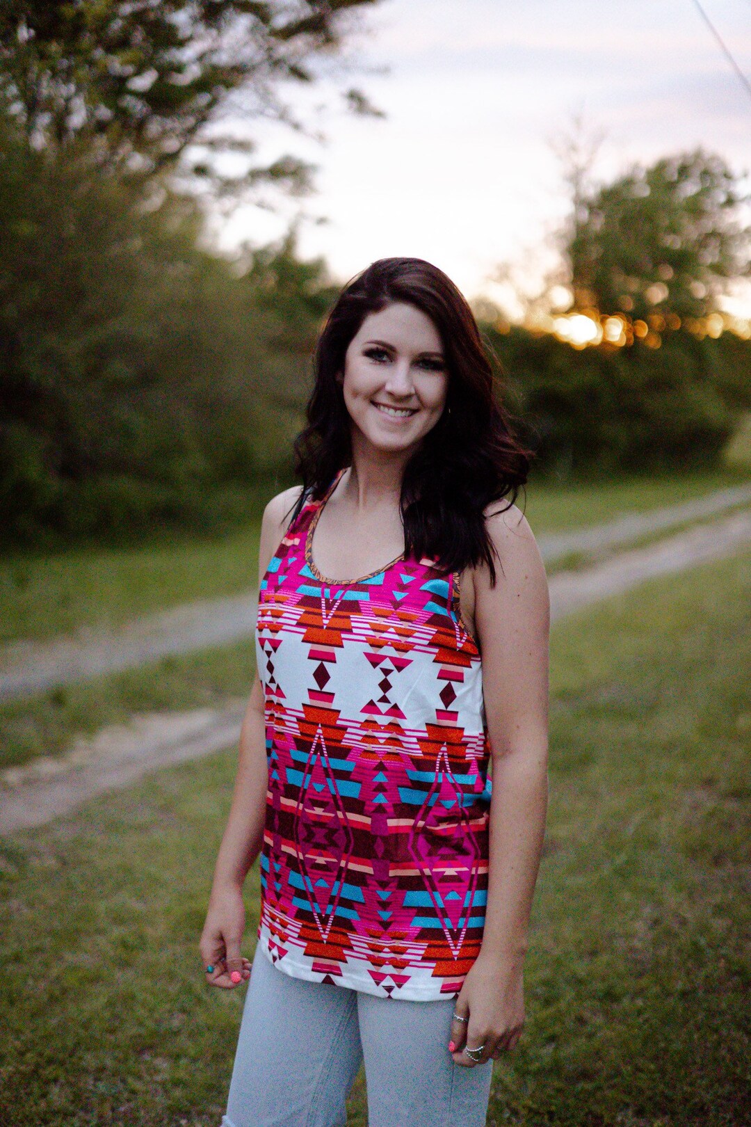 Western Aztec Tribal Tank Top // Leather Graphic Design Tank // Cowgirl ...