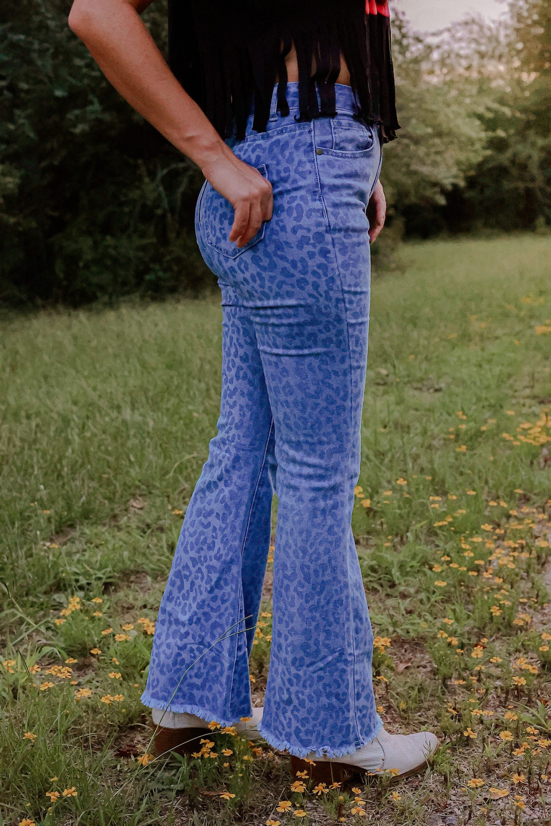 Leopard Cheetah Print Denim Jeans // Animal Printed Bell Bottom Flare ...