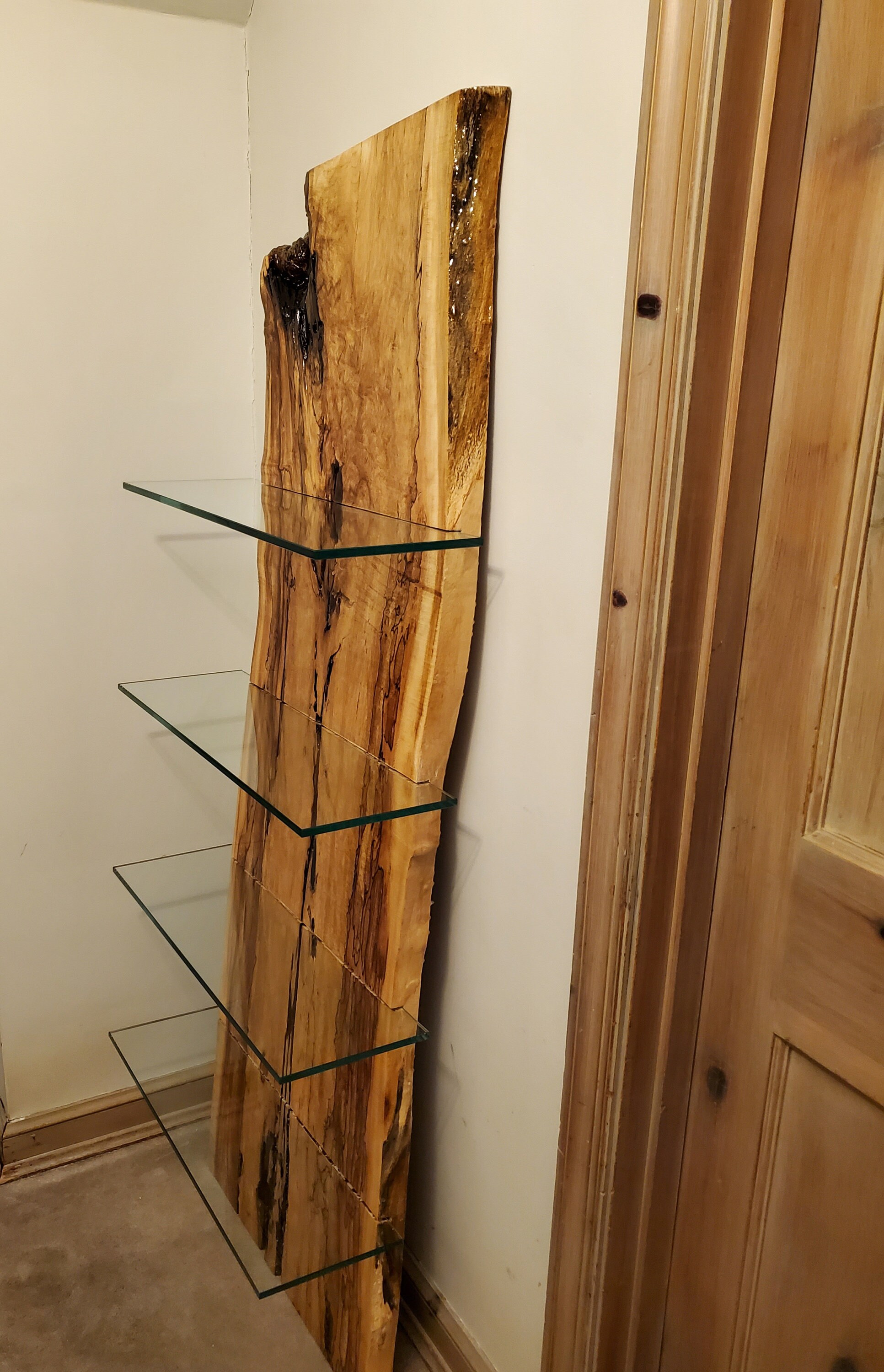 Live Edge Slab Display Case With Tempered Glass Shelves - Etsy