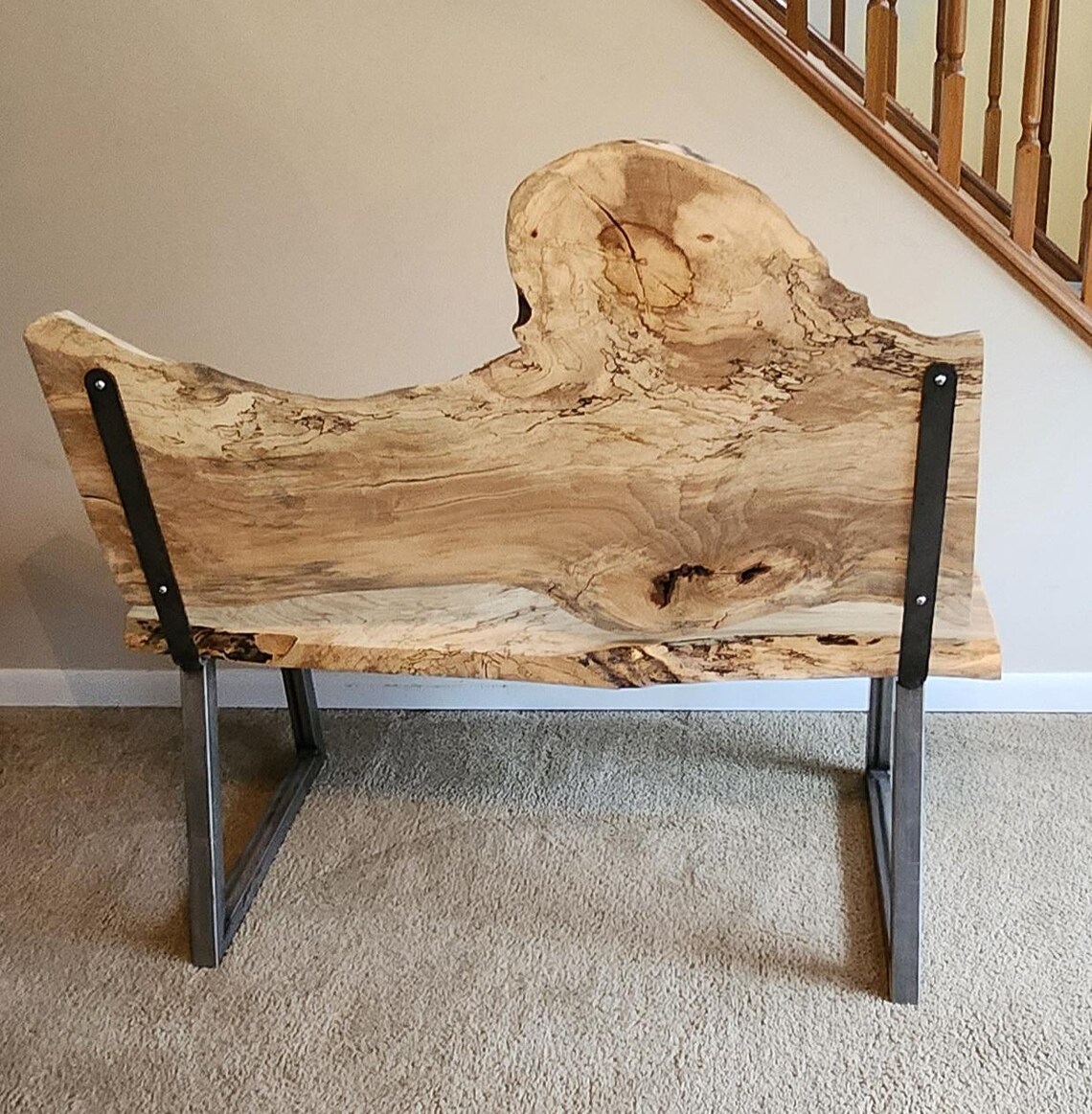 Spalted Maple 48-inch Live Edge Bench With Metal Legs - Etsy