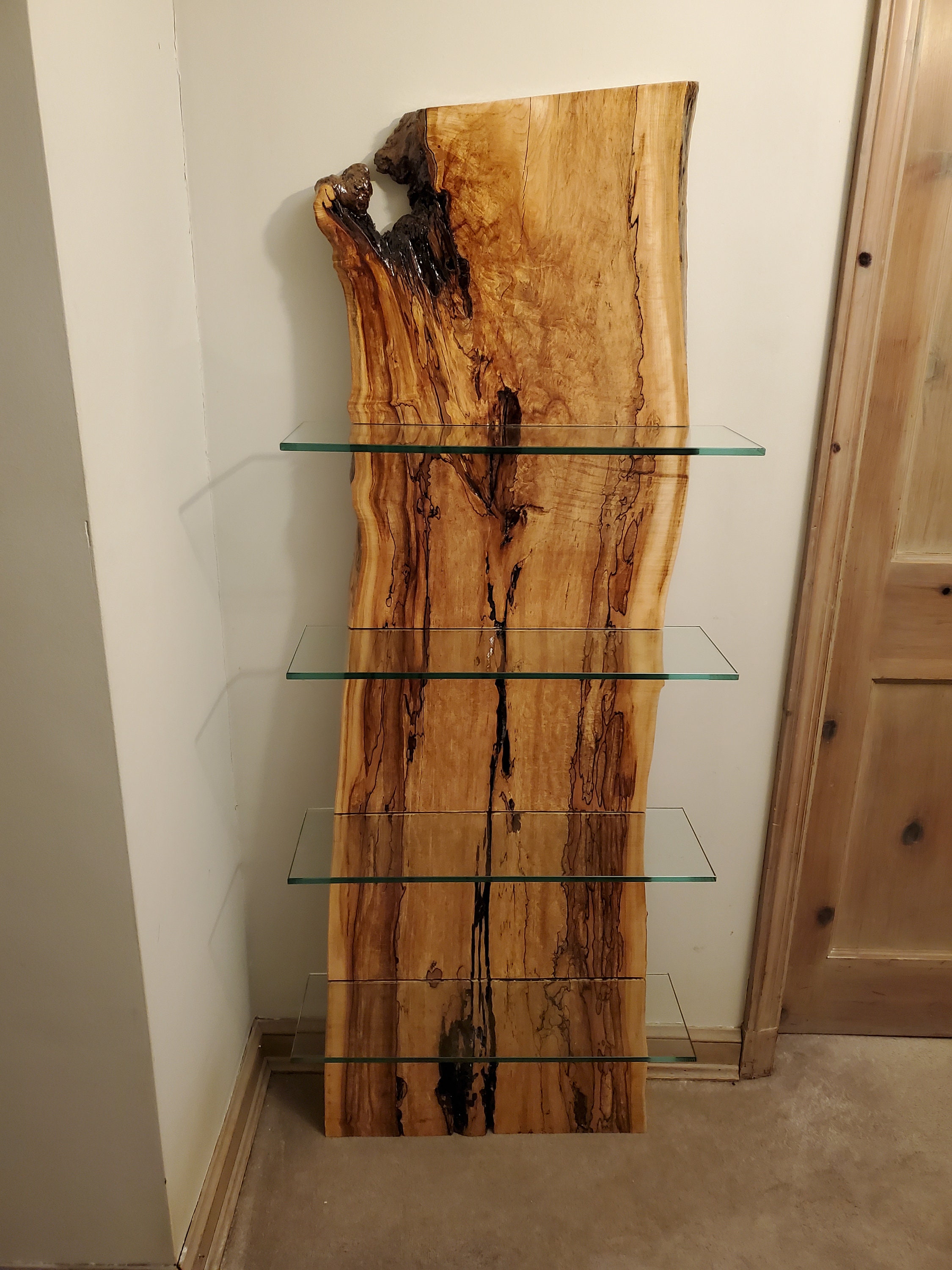 Live Edge Slab Display Case With Tempered Glass Shelves - Etsy