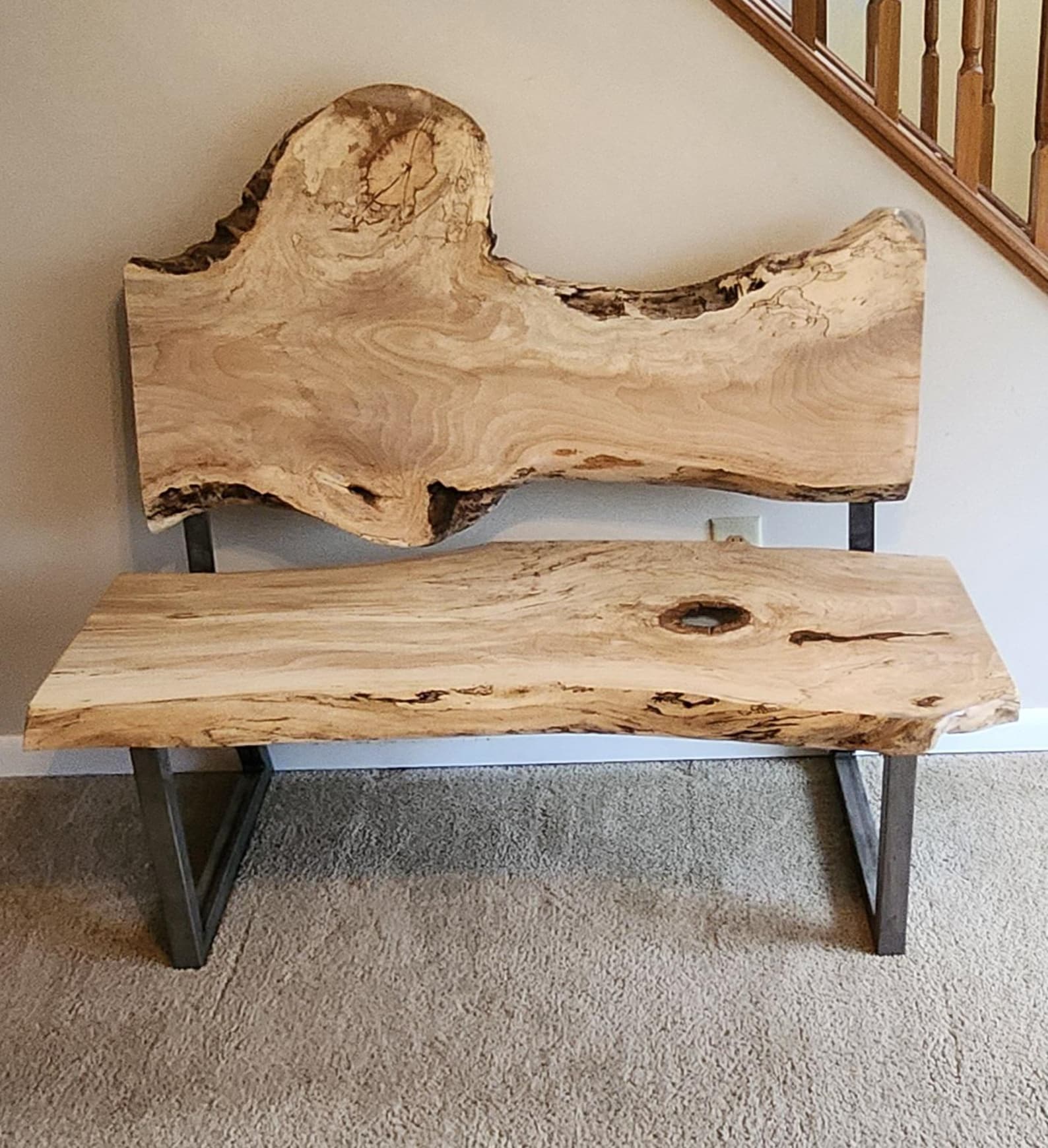 Spalted Maple 48-inch Live Edge Bench With Metal Legs - Etsy