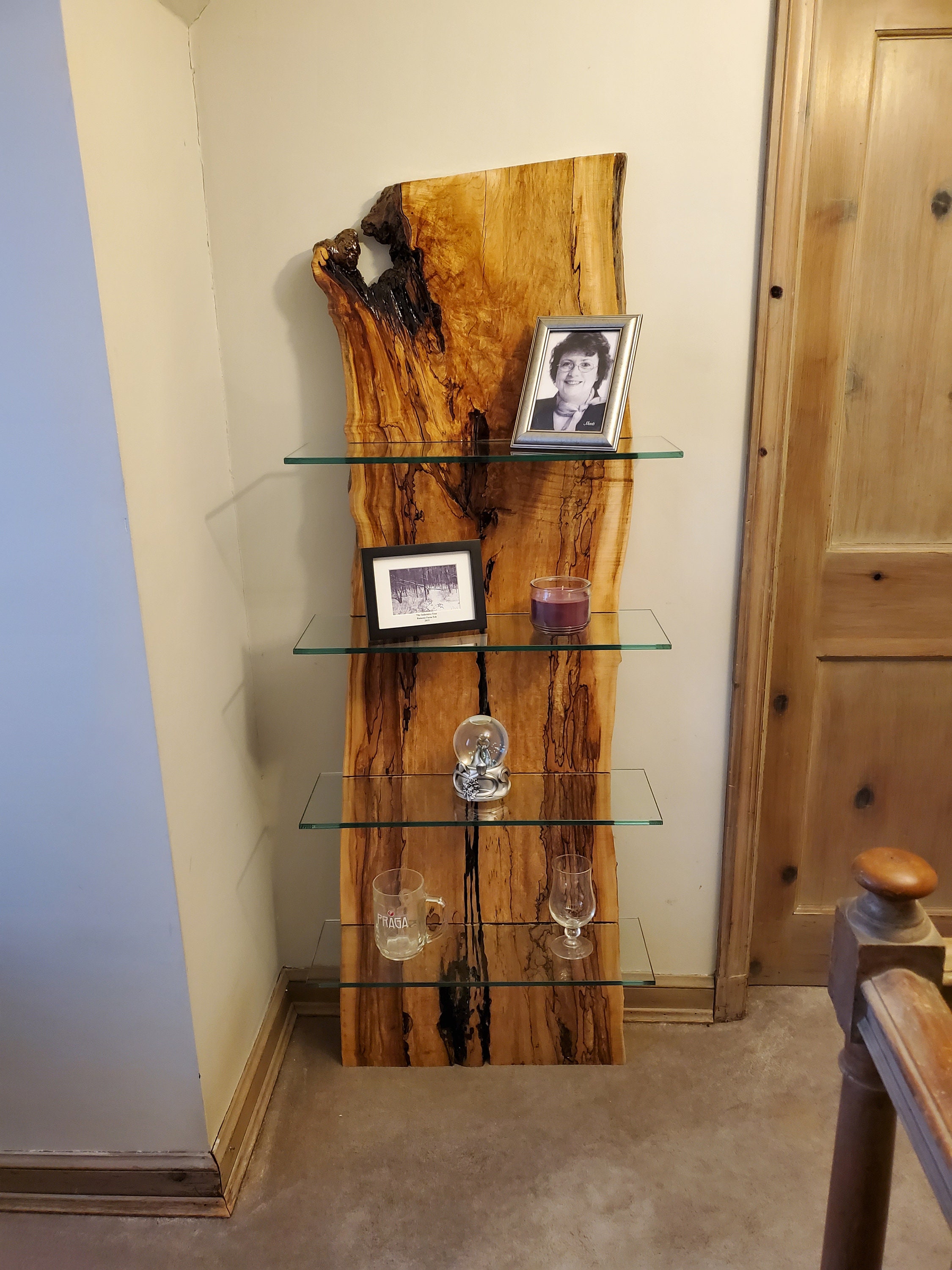 Live Edge Slab Display Case With Tempered Glass Shelves - Etsy