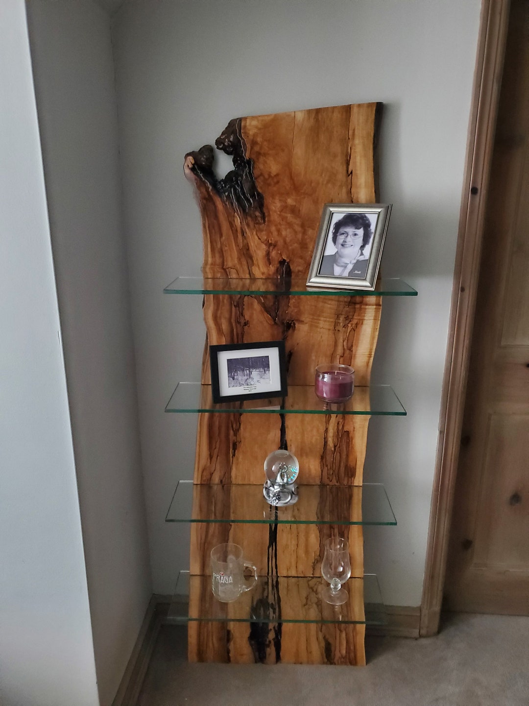 Live Edge Slab Display Case With Tempered Glass Shelves - Etsy
