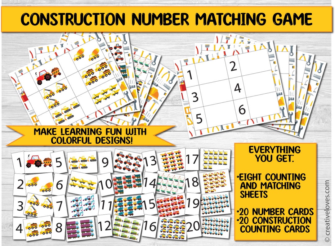 Interactive Construction Theme Counting Cards 1-20 - Educational Kids ...