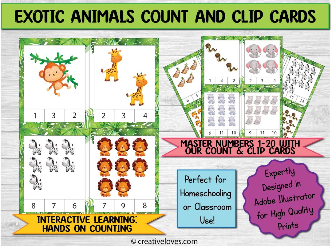 Educational Animal Count and Clip Cards for Preschool Kids – Fun ...
