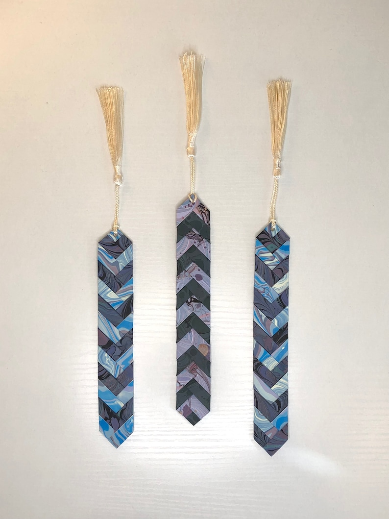 Handmade Woven Marbled Bookmarks: Colorful Paper With Tassel - Set of 3 ...