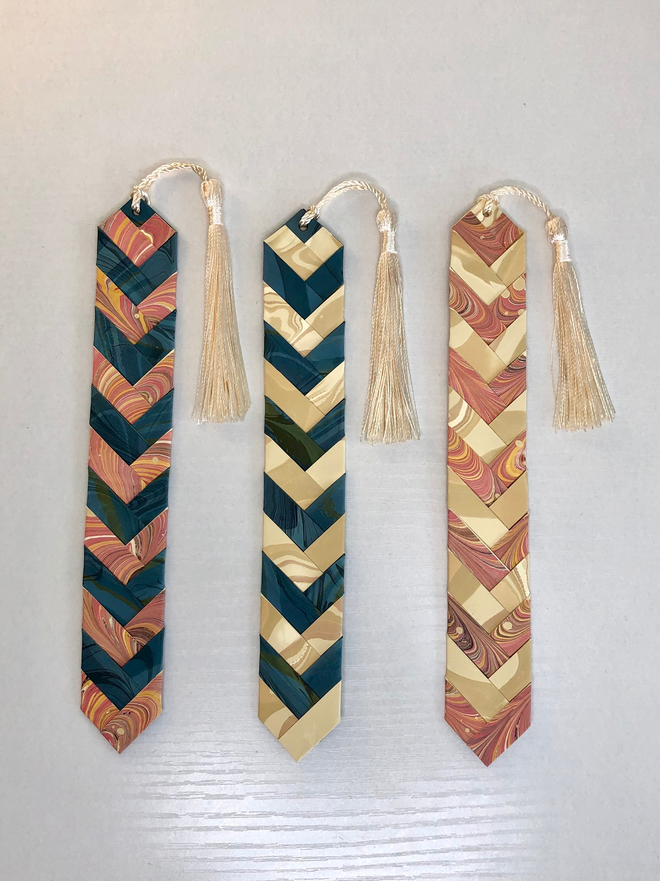 Handmade Woven Marbled Bookmarks: Colorful Paper With Tassel - Set of 3 ...