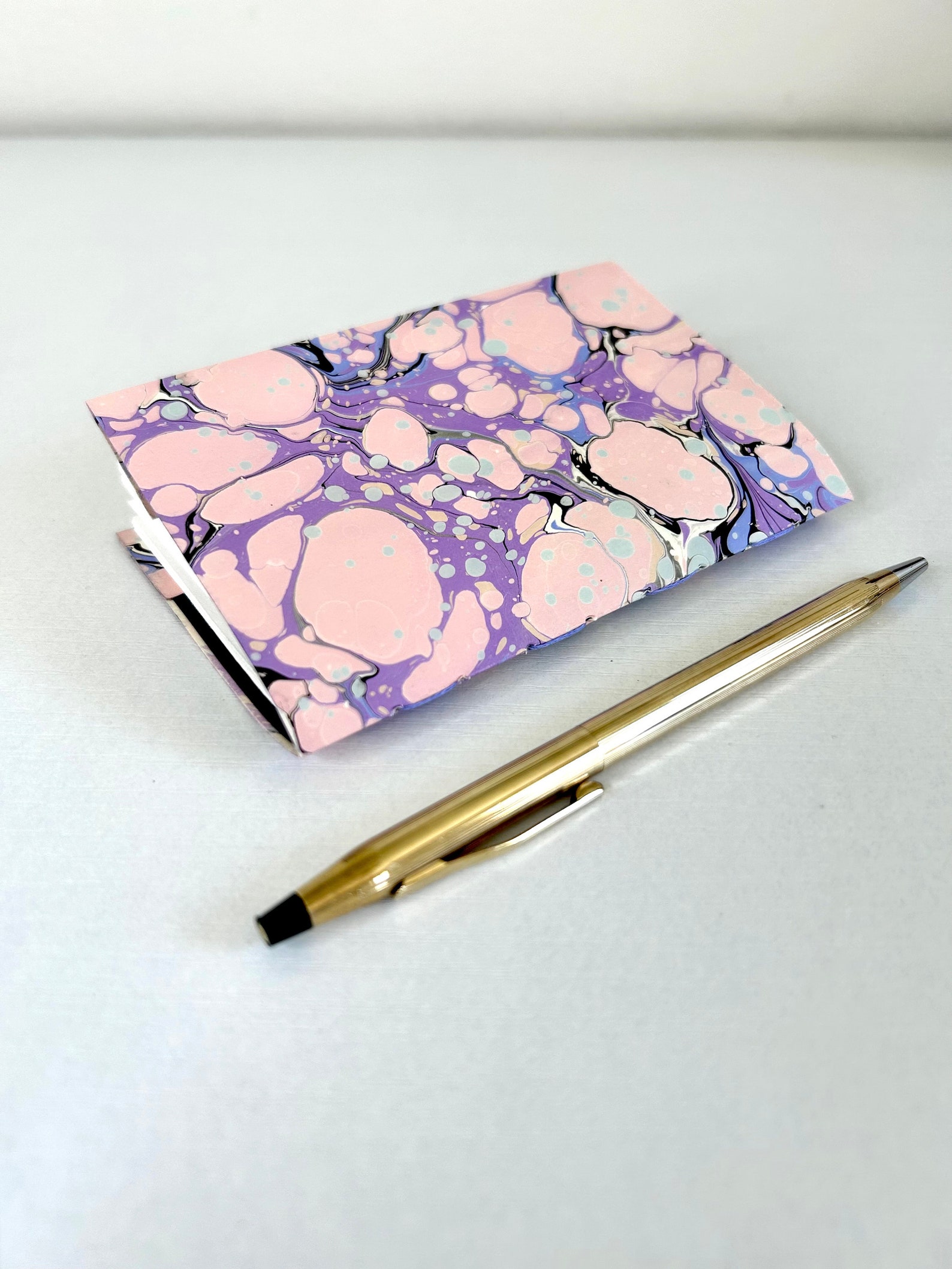 Handmade Pocket Notebook With Marbled Pattern Pink and Purple Hand ...