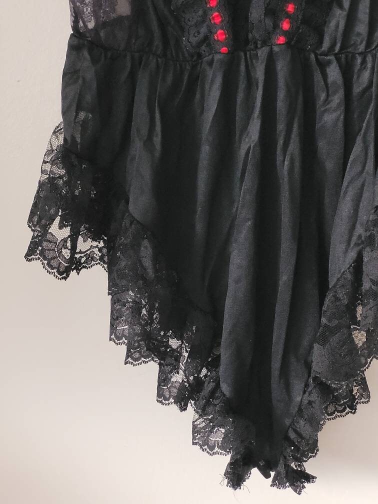 M Vintage, Black, Frilly Teddy With Red Ribbon and Rose Detailing - Etsy