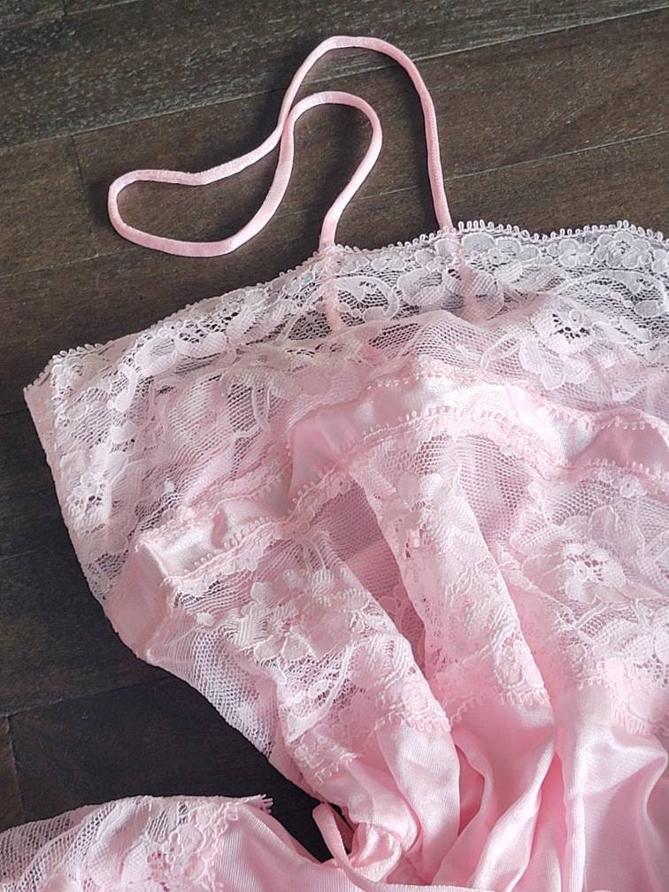 M Vintage Pretty in Pink Satin and Lace Teddy - Etsy