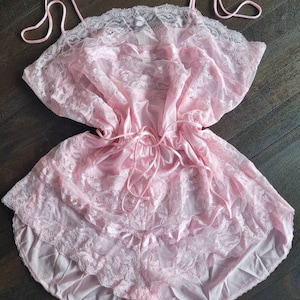 M Vintage Pretty in Pink Satin and Lace Teddy - Etsy
