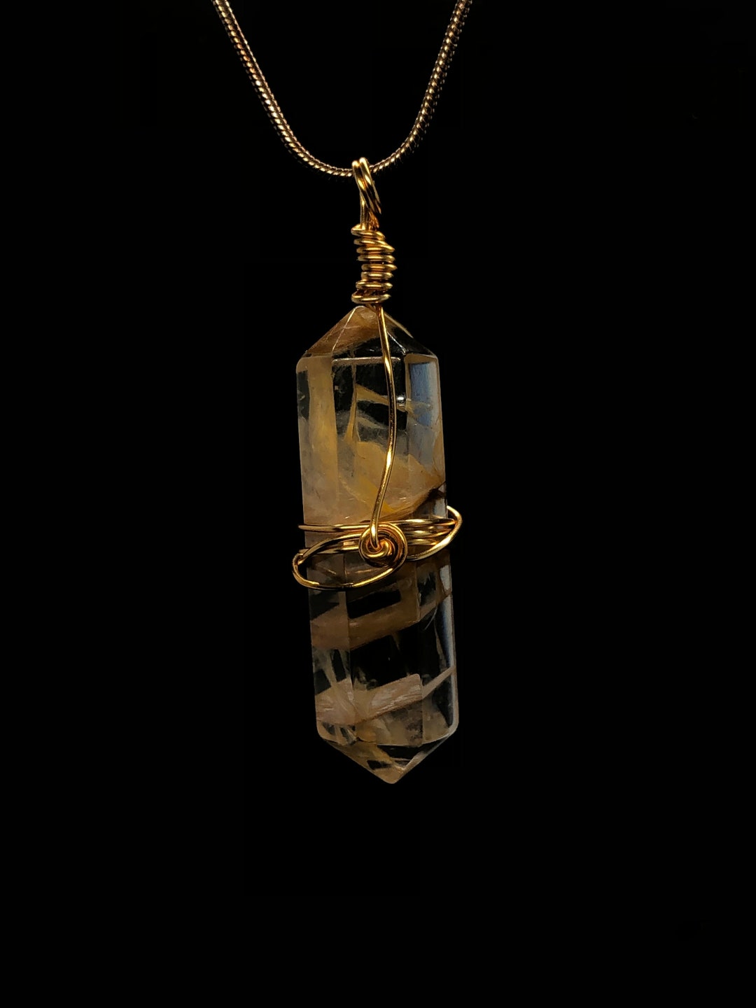 Brazilian Golden Quartz Double Point Crystal Necklace/ Brazilian Golden ...