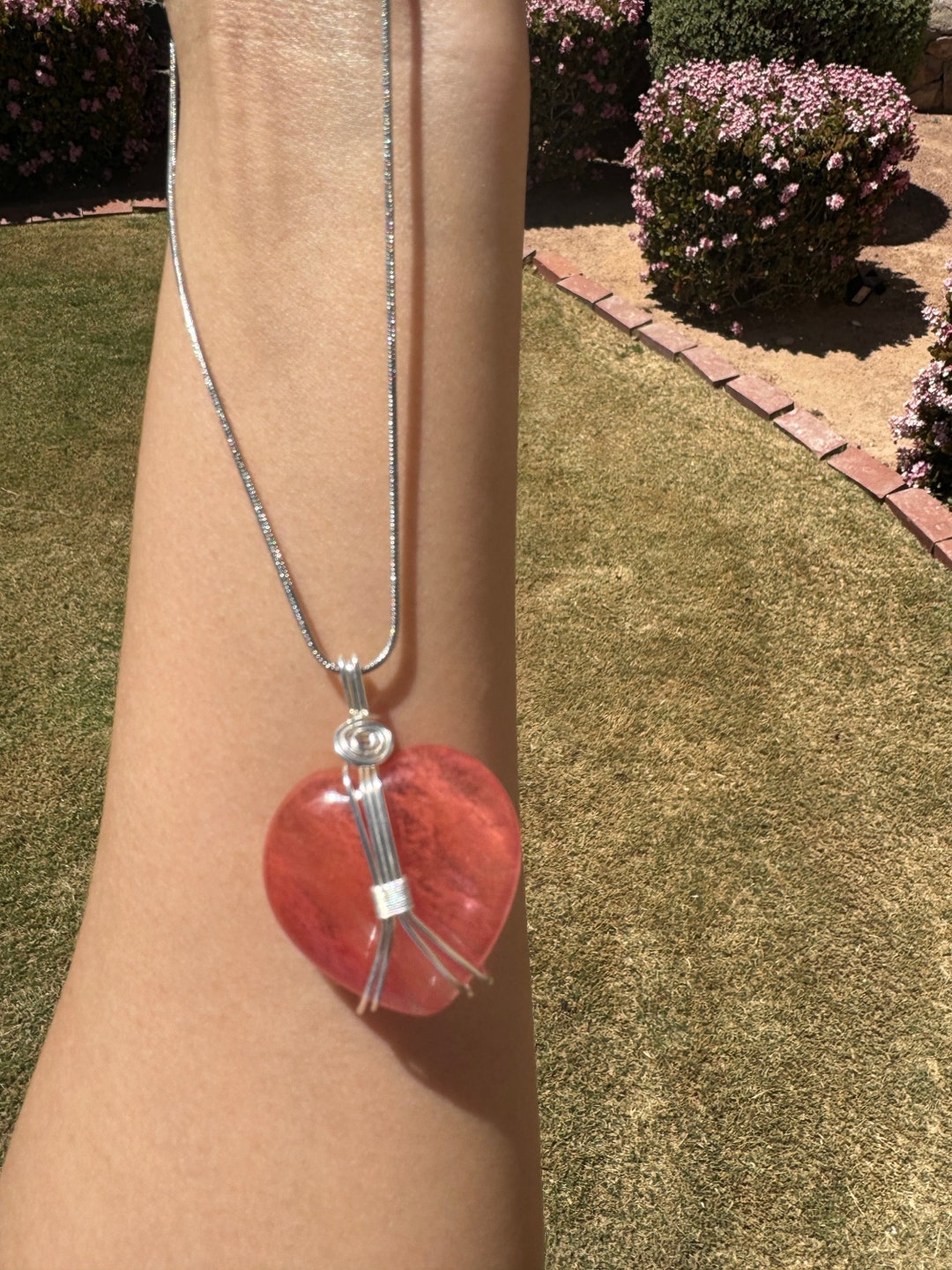 Large Heart Shaped Cherry Quartz Crystal Necklace/ Cherry Quartz ...