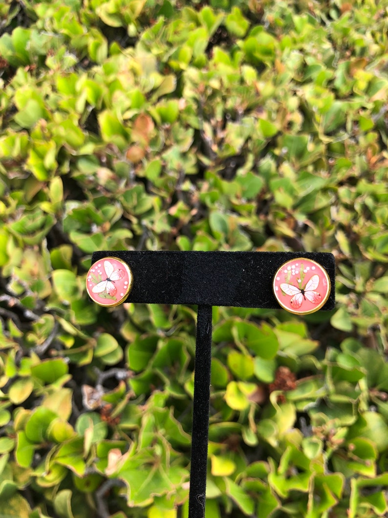 Butterfly Symbolizing Transformation Earrings/ Butterfly and Leaf Resin Round Stud Earrings - Etsy