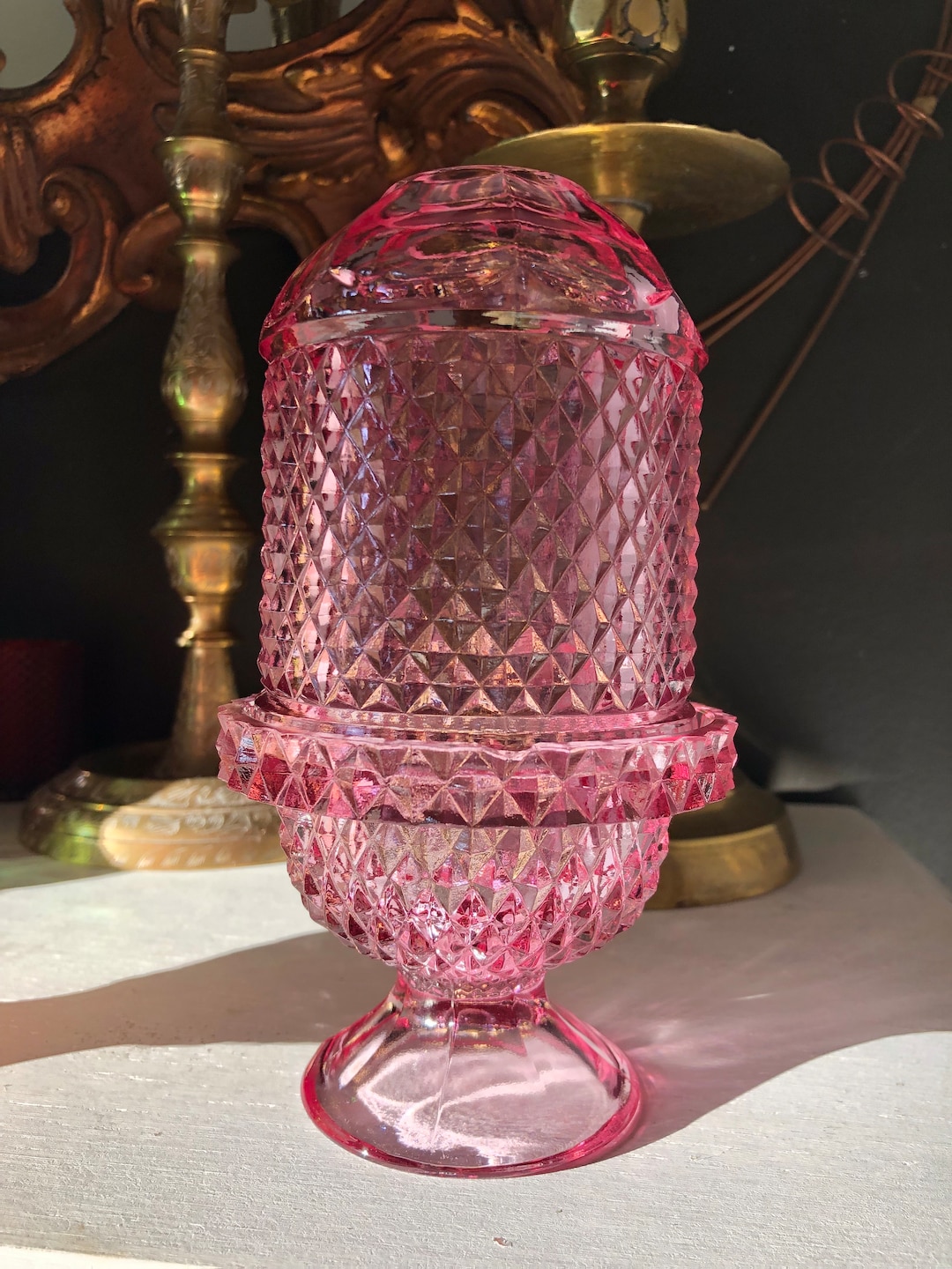 Viking Glass Diamond Point Pink Glimmer Vintage Fairy Lamp - Etsy