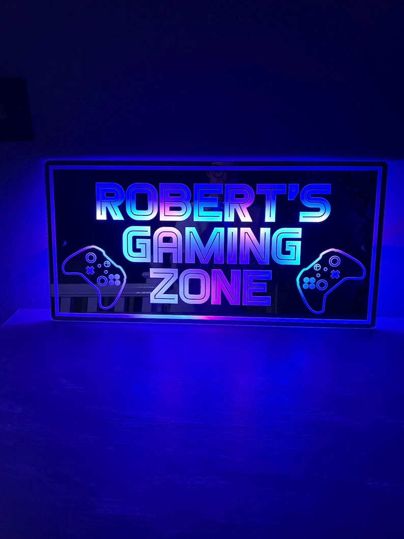 Personalised LED Mirror Game Zone Sign • Custom Gamer Room Light ...