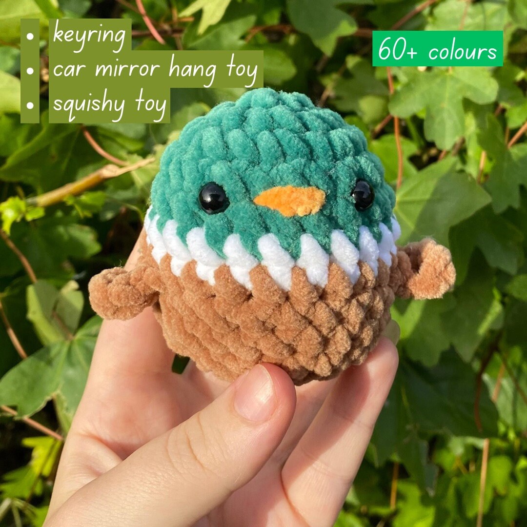 Mini Custom Crochet Duck Squishy Keyring, Toy, Car Mirror Hanger Made ...