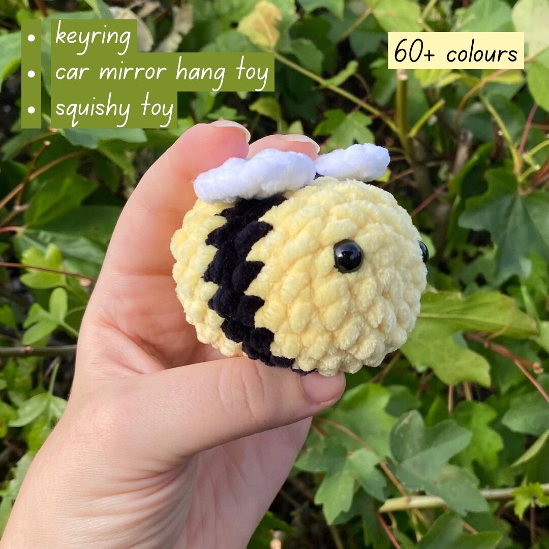 Mini Custom Crochet Bee Squishy - Keyring, Toy, Car Mirror Hanger ...