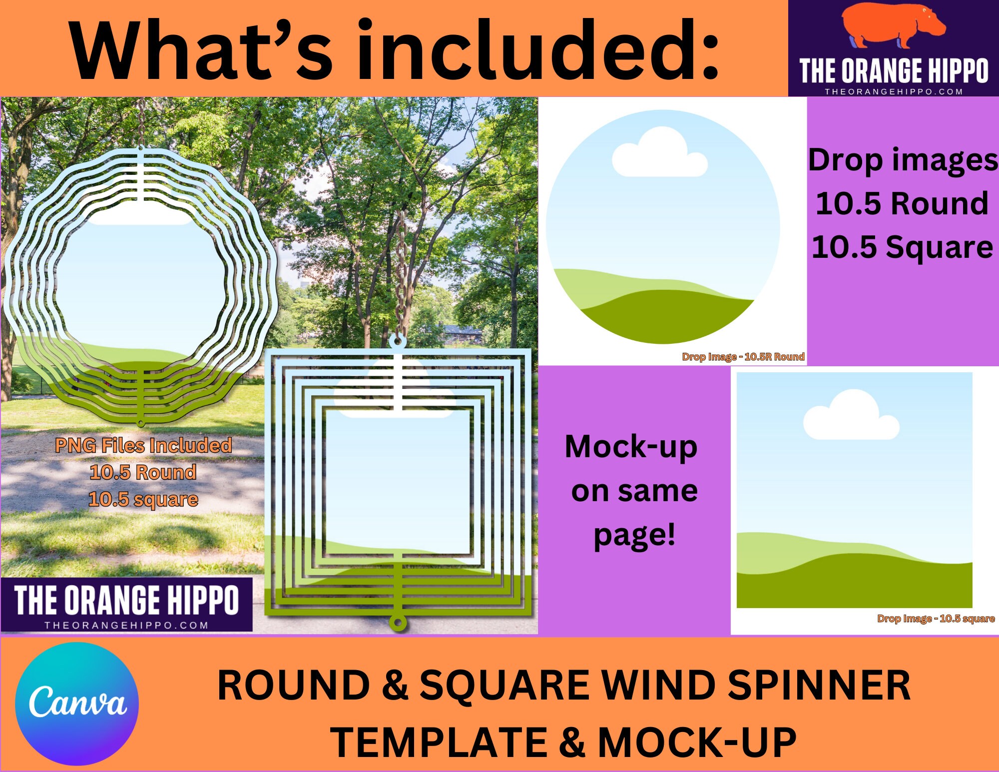 Wind Spinners Canva Templates Plus Mock Ups - 10.5 Inch Round & Square ...