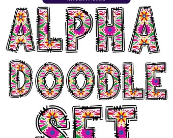 Doodle Letters - Alpha Plus Numbers Floral Mexican Ver 1 PNG ONLY - Etsy