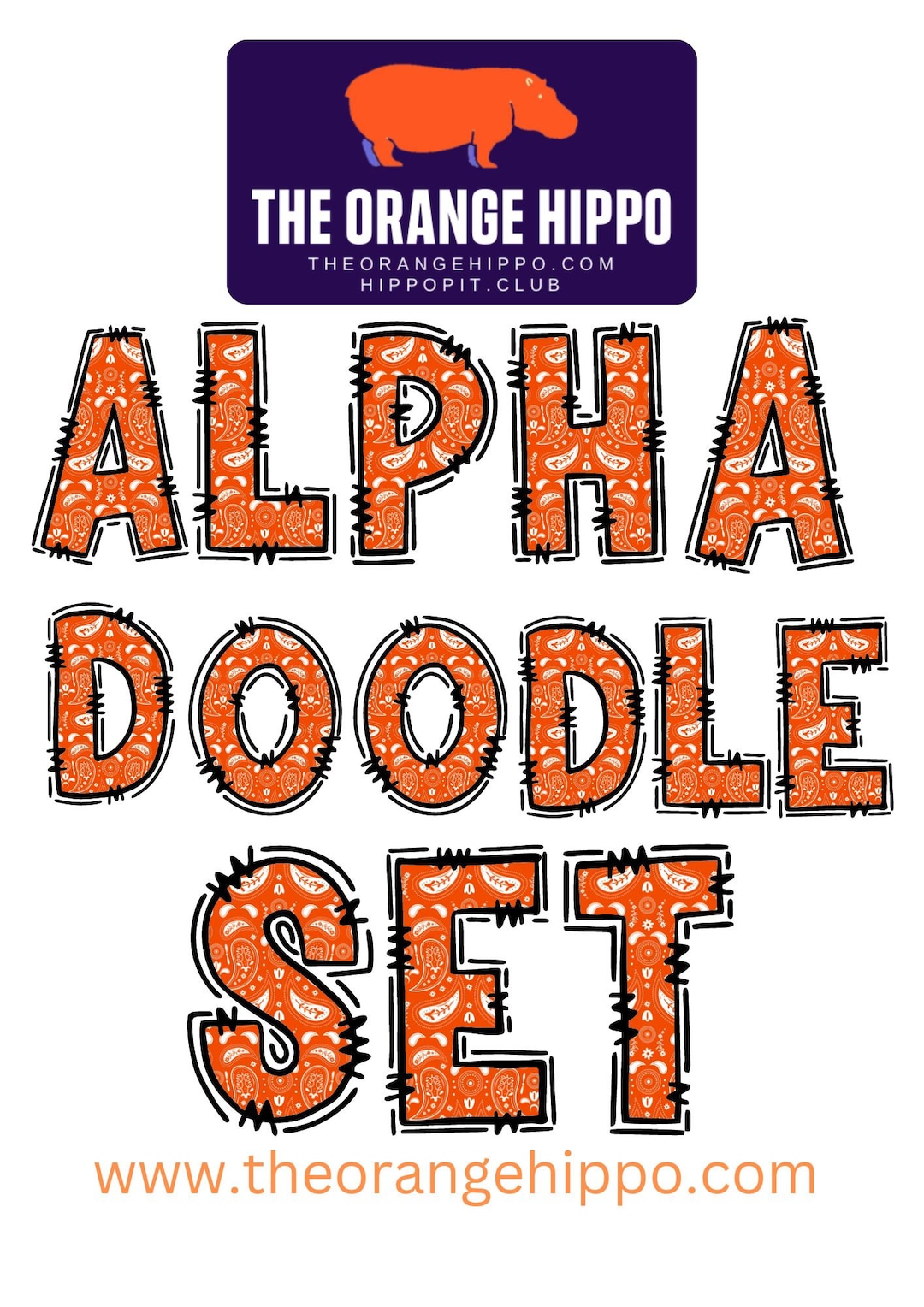Doodle Letters - Alpha Plus Numbers Paisley Orange Ver 1 PNG ONLY - Etsy