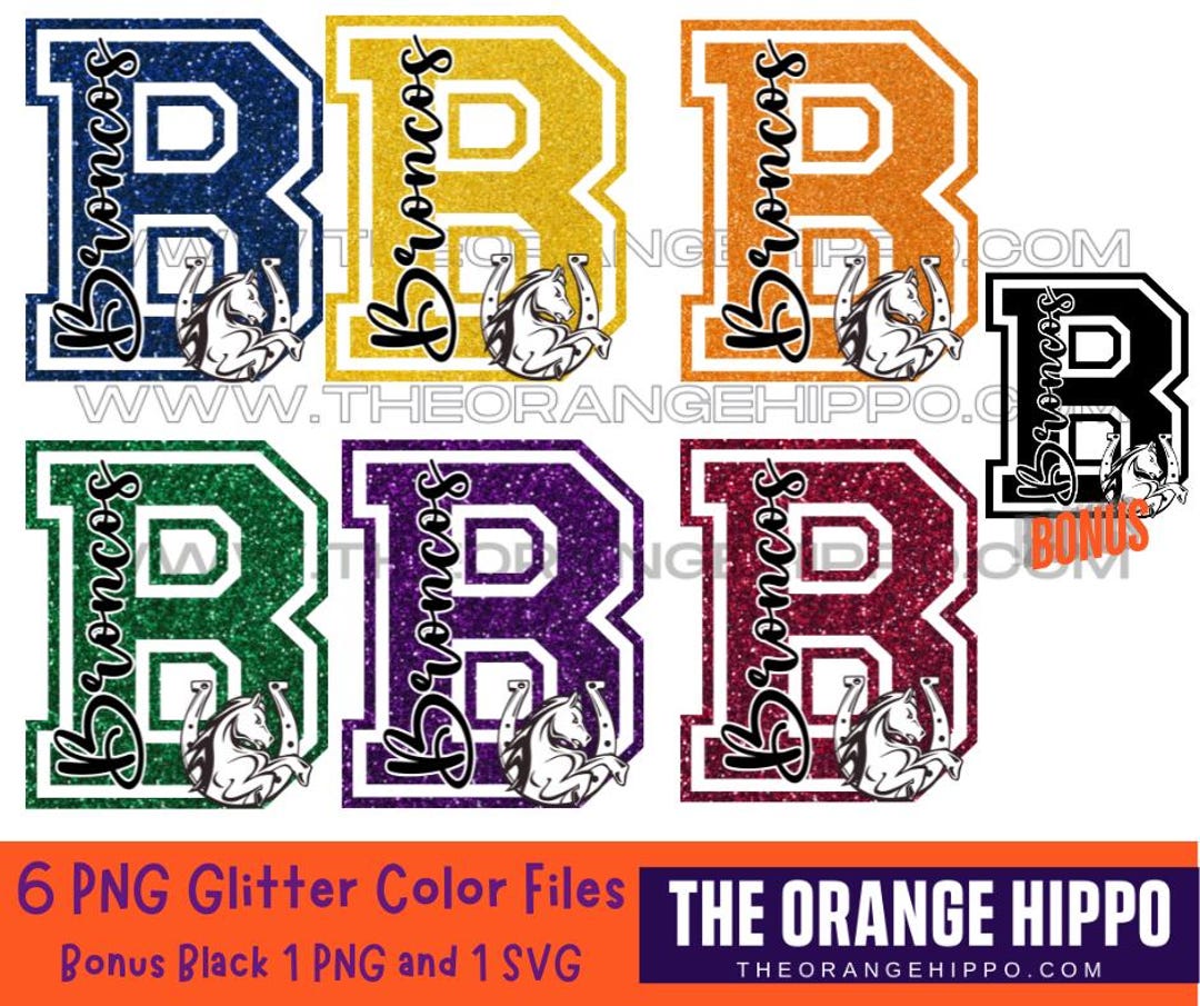Broncos Mascot Glitter Varsity Monogram 6 Colors Bonus Black PNG/SVG ...