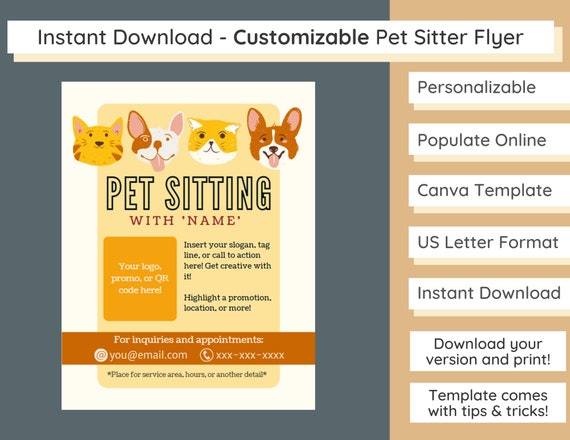 Pet Sitter Flyer Pet Sitting Template Canva Template - Etsy