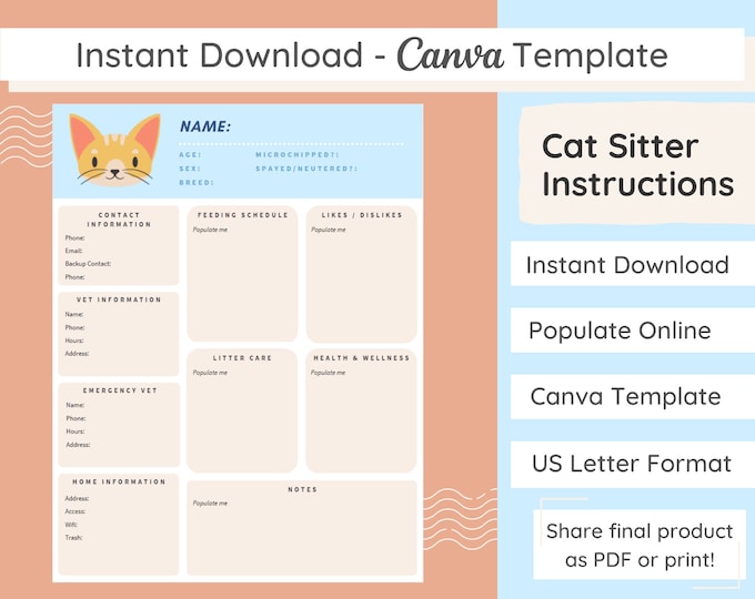 Cat Care Printable Checklist, Purple Pet Care Planner, Digital A4 PDF ...