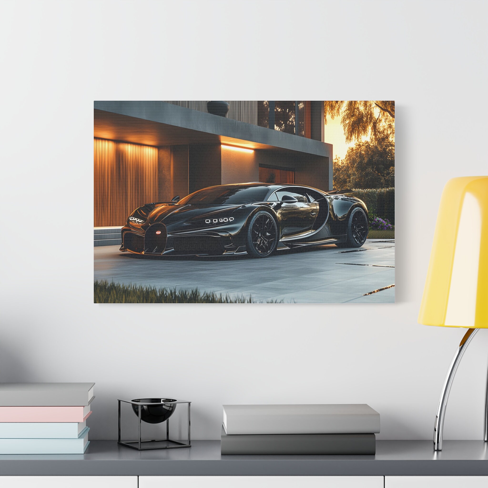 Black Bugatti Chiron Supercar Parked on the Front of House on Canvas ...