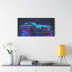 Beautiful Mercedes Amg Gt Supercar on Neon Light Blue Color on Canvas ...