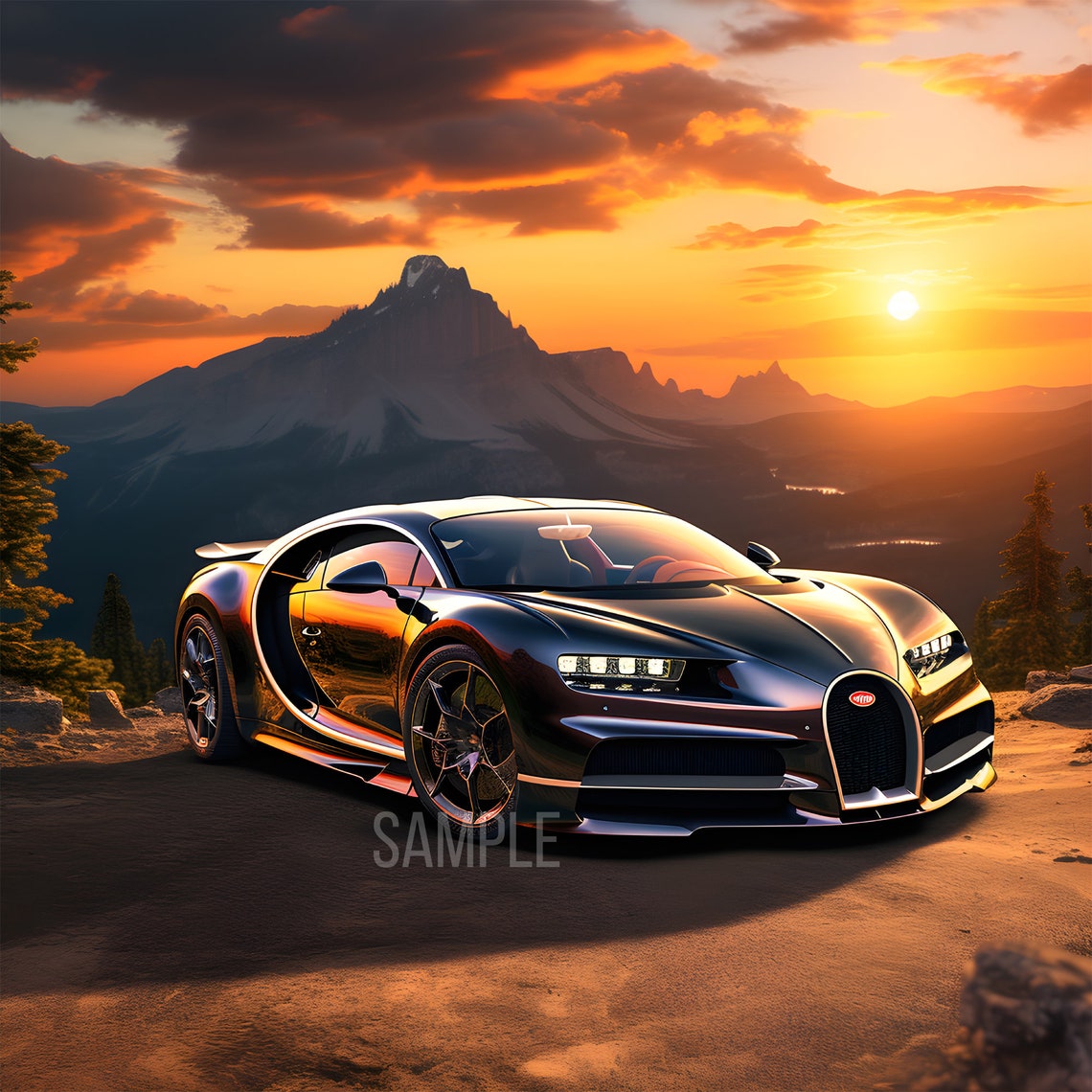 Bugatti Chiron Bugatti Chiron at Afternoon With Sunset on Digital ...