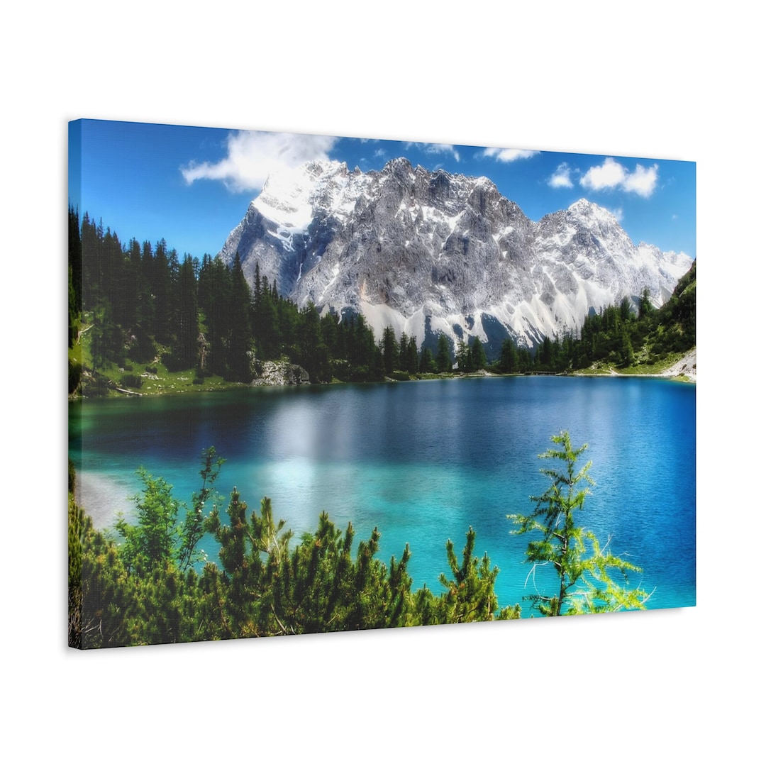 Nature View of Mountain and Lake Landscape on Canvas Wall Art Print ...