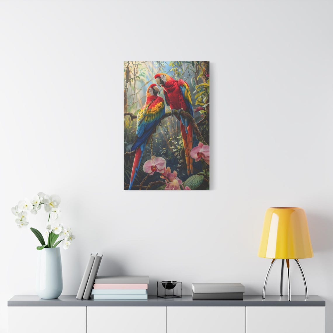A Pair of Parrots Bird in Love on a Tree on Tropical Forest With Flower ...